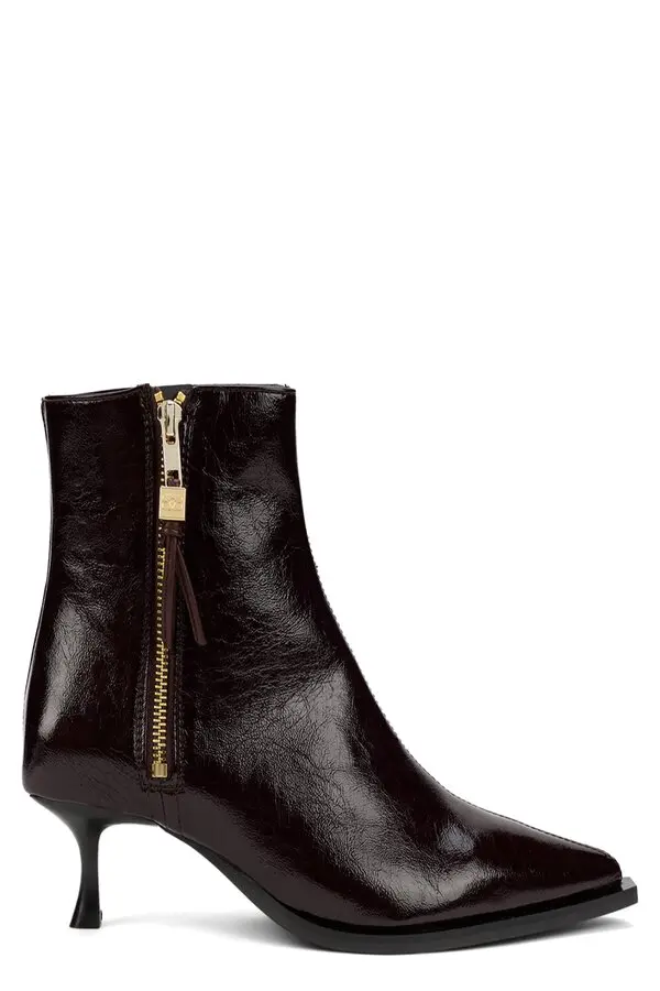 GANNI Shiny Pointed-toe Stiletto Ankle Boot With Side Zipper