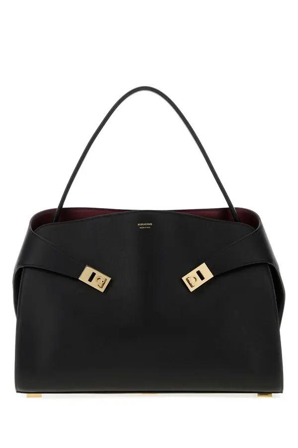 FERRAGAMO Leather Large Hug Soft Shoulder Bag - Black
