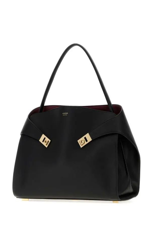 FERRAGAMO Leather Large Hug Soft Shoulder Bag - Black