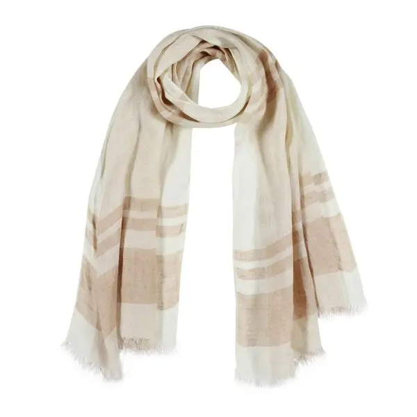 HERITAGEMODA Neutrals / Handwoven Linen Scarf In Light Beige With Warm Taupe Stripes - Brown