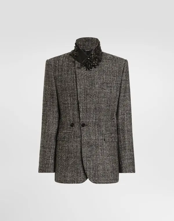 Dolce & Gabbana Sinatra Single-breasted Jacket In Wool Mouliné Houndstooth - Multicolor