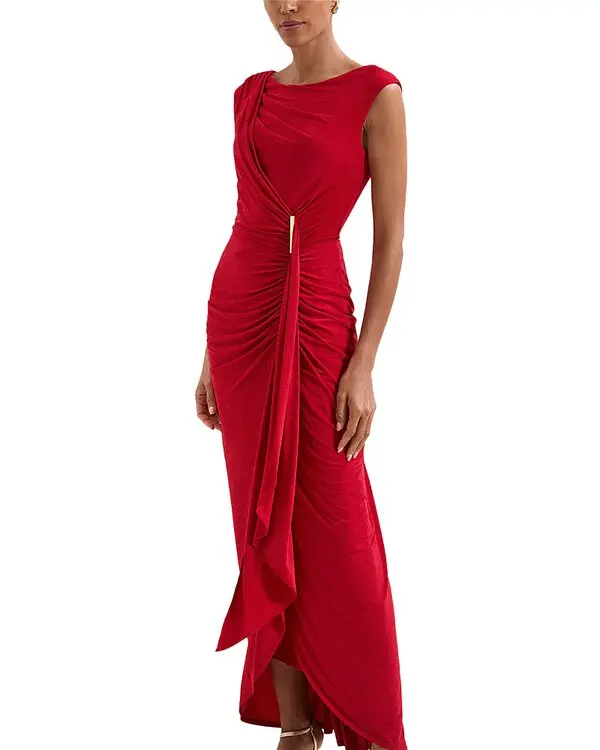 PHASE EIGHT Ruffled Side Gathered Maxi Dress - Bright Red
