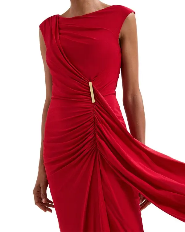 PHASE EIGHT Ruffled Side Gathered Maxi Dress - Bright Red