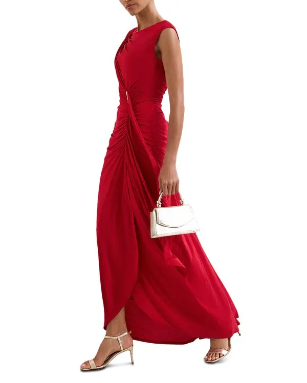 PHASE EIGHT Ruffled Side Gathered Maxi Dress - Bright Red