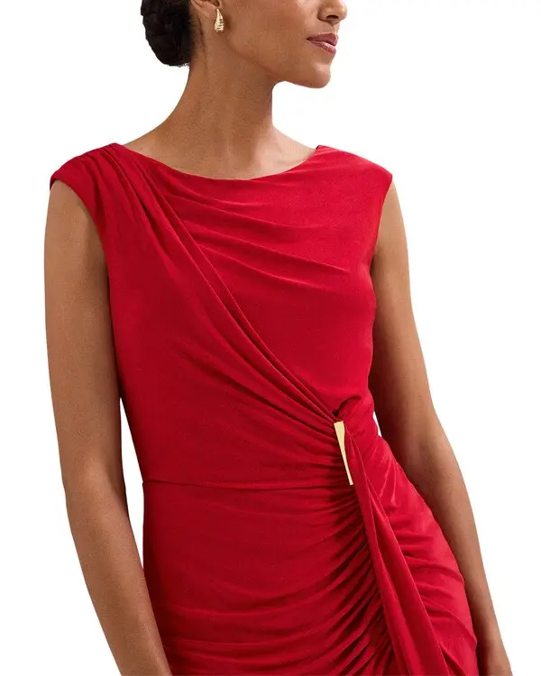 PHASE EIGHT Ruffled Side Gathered Maxi Dress - Bright Red