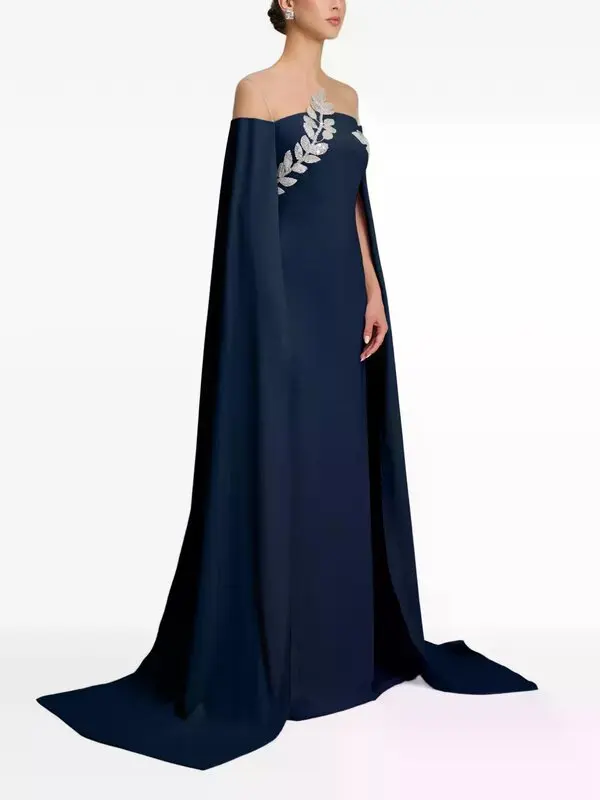 CRISTALLINI Kassandra Leaf-embellished Cape-sleeve Maxi Dress