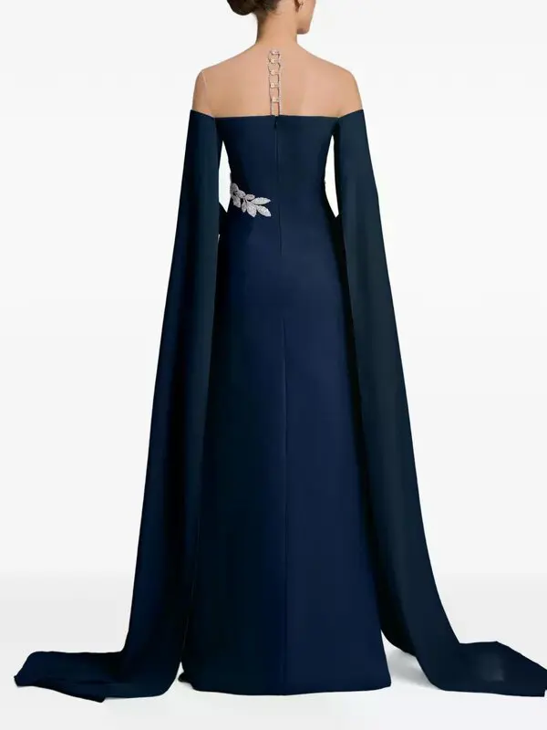 CRISTALLINI Kassandra Leaf-embellished Cape-sleeve Maxi Dress