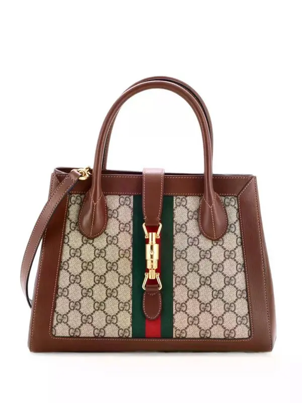 Gucci Jackie 1961 Web Gg Canvas And Leather Medium Tote Bag - Brown
