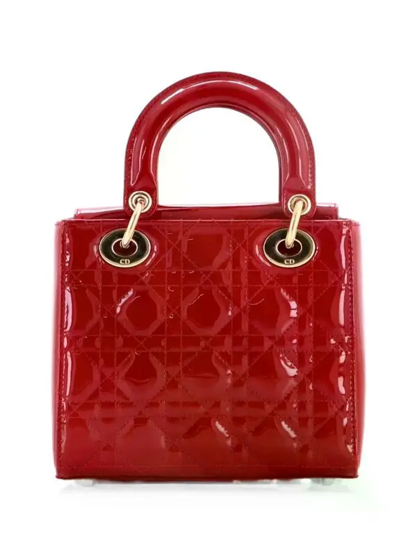 Dior My Abcdior Lady Bag Cannage Quilt Patent Small Satchel - Red