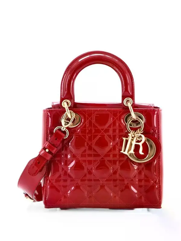 Dior My Abcdior Lady Bag Cannage Quilt Patent Small Satchel - Red