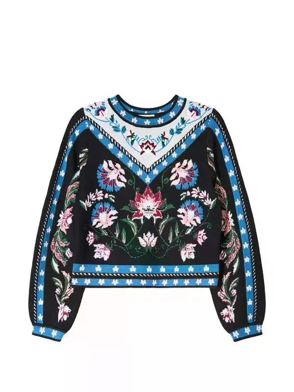 Farm Rio Floral-intarsia Sweater - Black