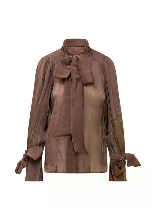ACTUALEE Pussy-bow Semi-sheer Blouse