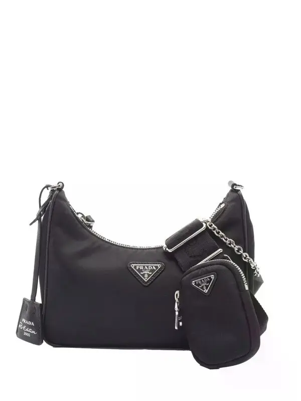 Prada 2019-2026 Mini Saffiano Trimmed Tessuto Re Edition 2005 Satchel - Black
