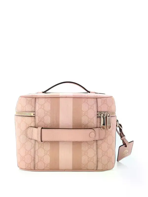 Gucci Savoy Beauty Case Gg Coated Canvas With Leather Medium Pouch