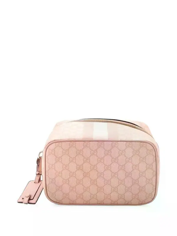 Gucci Savoy Beauty Case Gg Coated Canvas With Leather Medium Pouch