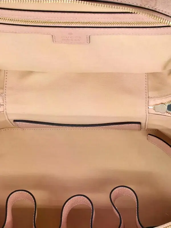 Gucci Savoy Beauty Case Gg Coated Canvas With Leather Medium Pouch