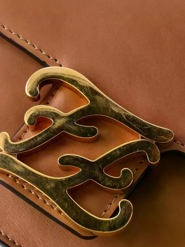 Fendi Karligraphy Leather Crossbody Bag - Brown