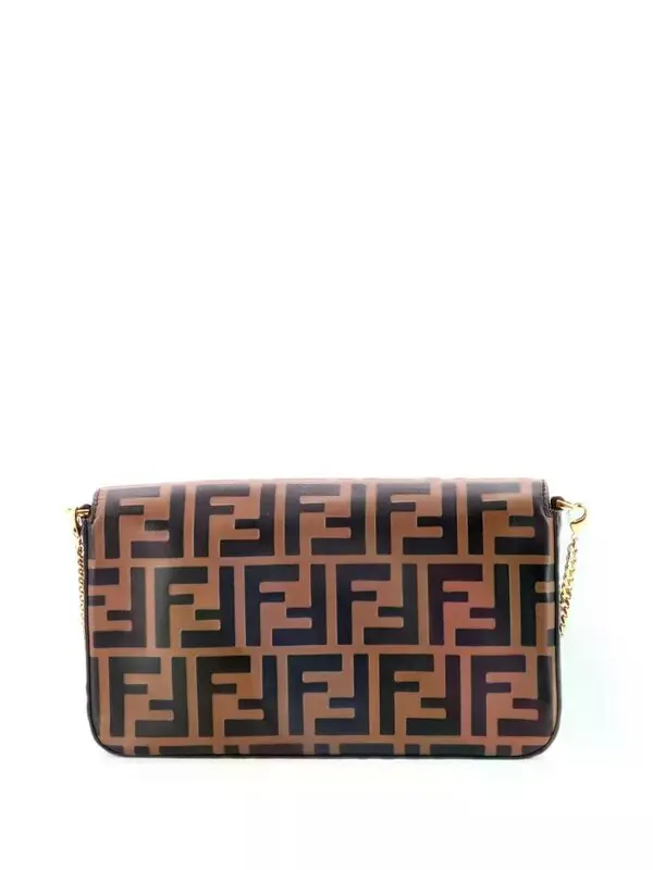 Fendi F Is Envelope On Chain Zucca Embossed Leather Clutch Bag - Brown