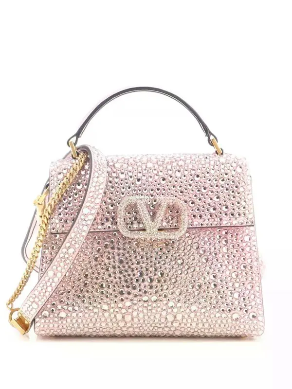 Valentino Garavani Vsling Top Handle Bag Crystal Embellished Leather Mini Shoulder Bag - Pink