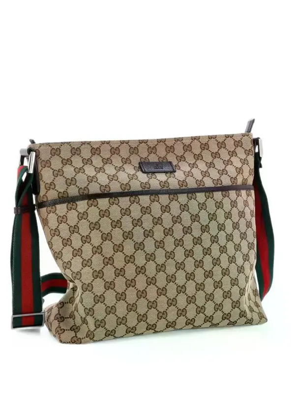 Gucci Web Strap Zip Messenger Bag Gg Canvas Medium Crossbody Bag
