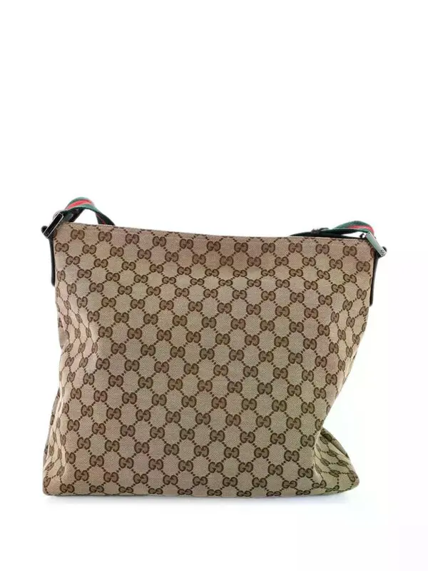 Gucci Web Strap Zip Messenger Bag Gg Canvas Medium Crossbody Bag