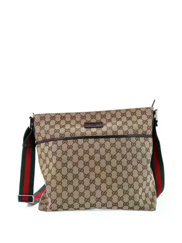 Gucci Web Strap Zip Messenger Bag Gg Canvas Medium Crossbody Bag
