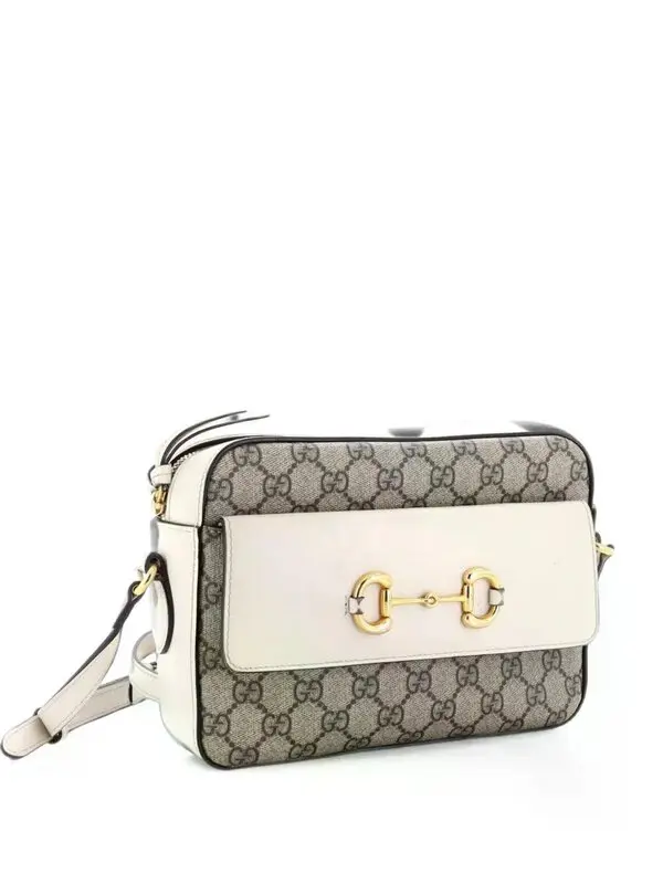 Gucci Horsebit 1955 Flap Pocket Camera Bag Gg Coated Canvas And Leather Small Crossbody Bag - White