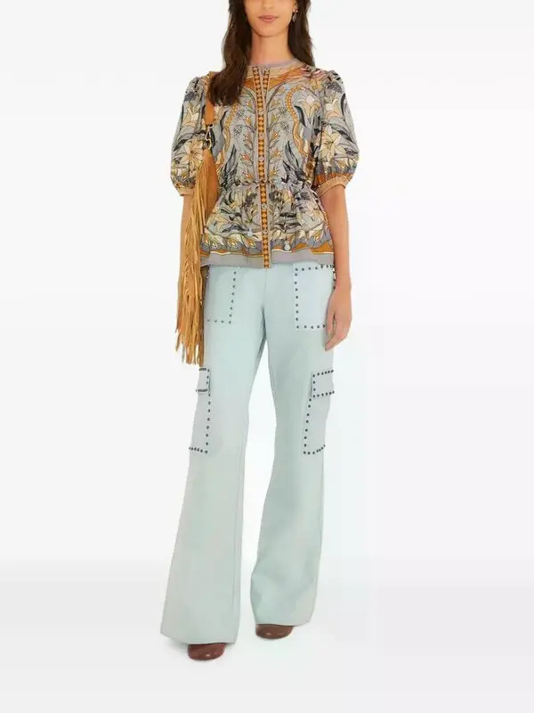 Farm Rio Stained Glass Floral-print Puff-sleeve Blouse