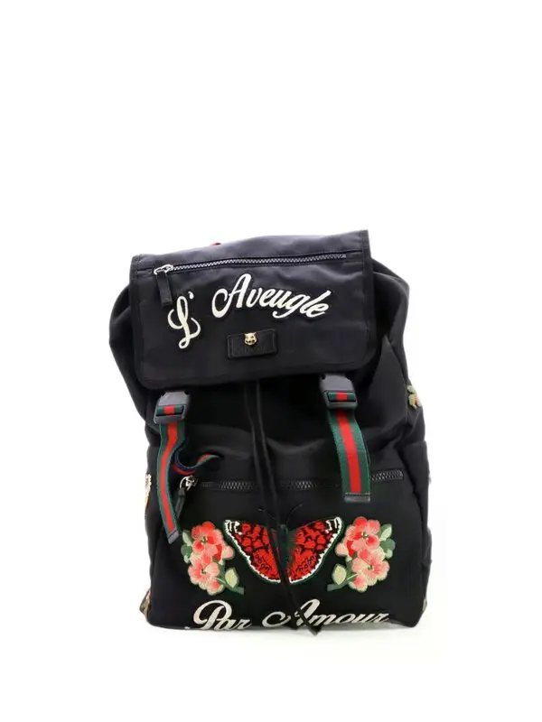 Gucci Techpack Embroidered Techno Canvas Small Backpack