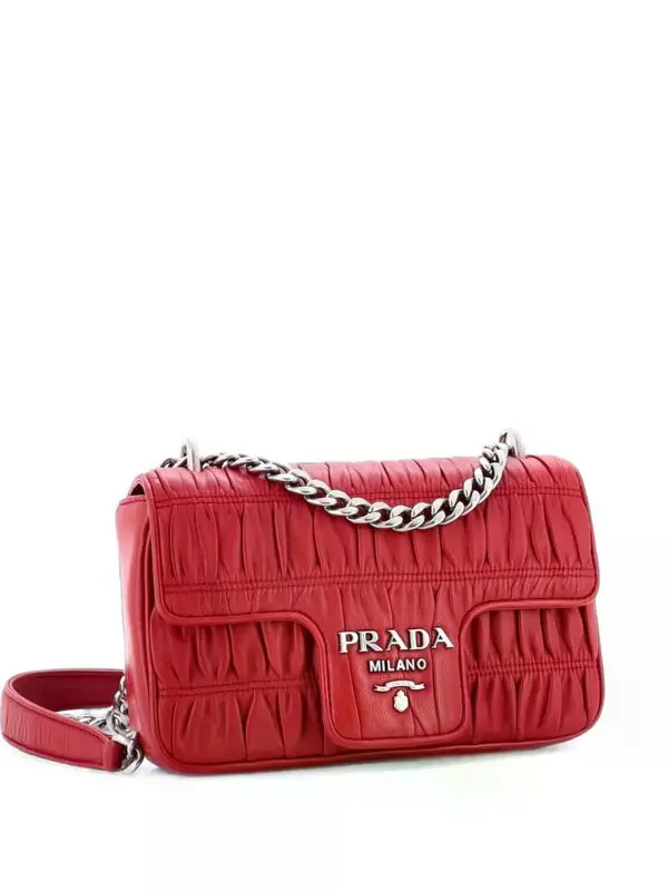 Prada Chain Flap Shoulder Bag Nappa Gaufre Small Crossbody Bag - Red