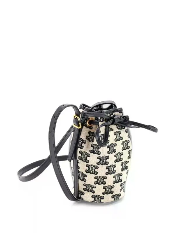 Celine Drawstring Triomphe Canvas Micro Bucket Bag - Black