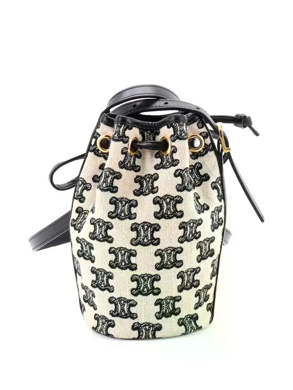 Celine Drawstring Triomphe Canvas Micro Bucket Bag - Black