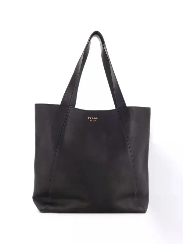 Prada Open Shopper Tote Soft Grain Leather Large Shoulder Bag - Black