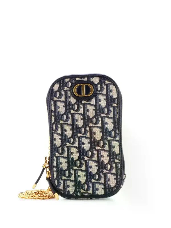Dior 30 Montaigne Phone Holder On Chain Oblique Canvas Crossbody Bag - Blue