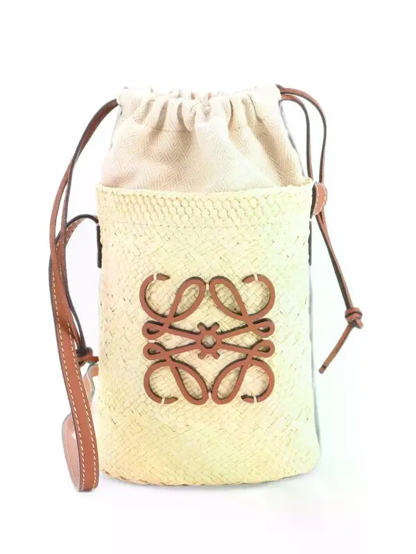 Loewe Paula's Ibiza Anagram Bucket Bag Woven Raffia With Leather Crossbody Bag - Neutrals