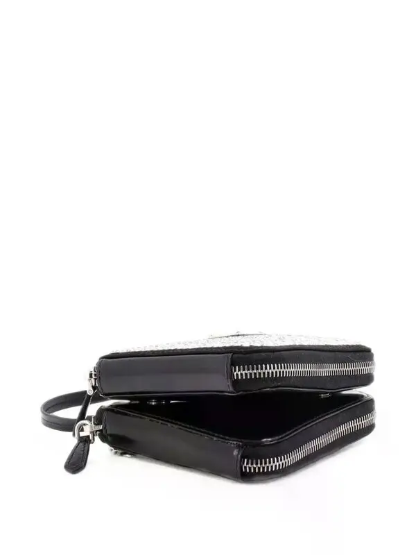 Prada Triangle Double Pouch Crystal Embellished Satin Mini Crossbody Bag - Black