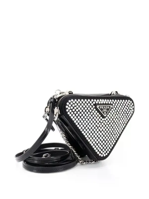 Prada Triangle Double Pouch Crystal Embellished Satin Mini Crossbody Bag