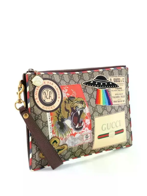 Gucci Courrier Pouch Gg Coated Canvas With Applique Clutch Bag