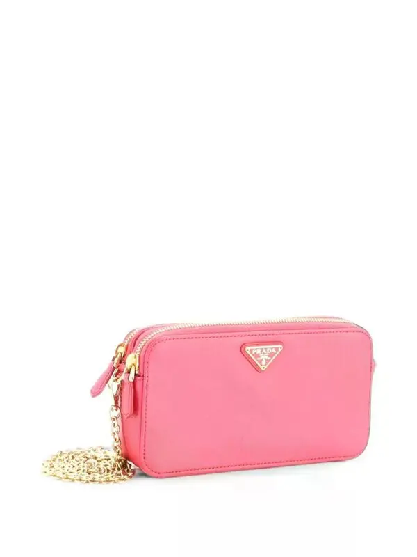 Prada Double Zip Wallet On Chain Crossbody Saffiano Leather Mini Clutch Bag