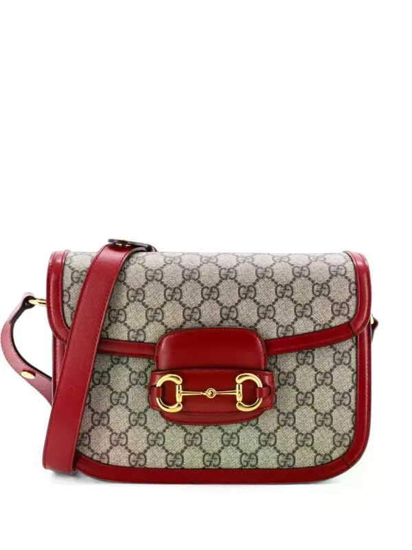Gucci Horsebit 1955 Shoulder Bag Gg Coated Canvas With Leather Small Crossbody Bag - Brown