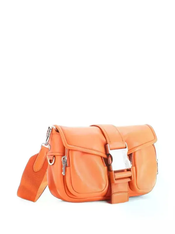 Prada Buckle Pocket Spazzolato Leather And Tessuto Crossbody Bag - Orange