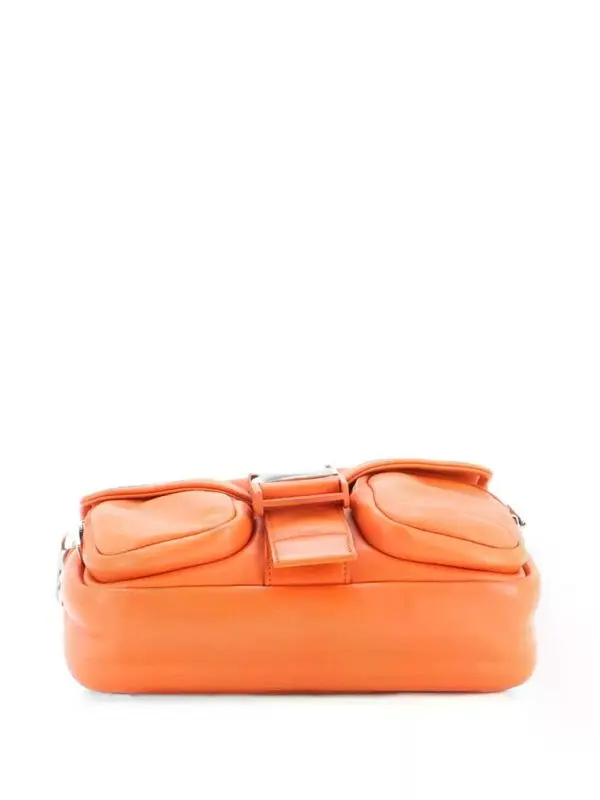 Prada Buckle Pocket Spazzolato Leather And Tessuto Crossbody Bag - Orange