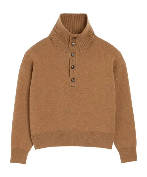 AMI Paris Buttoned Funnel-neck Knitted Sweater