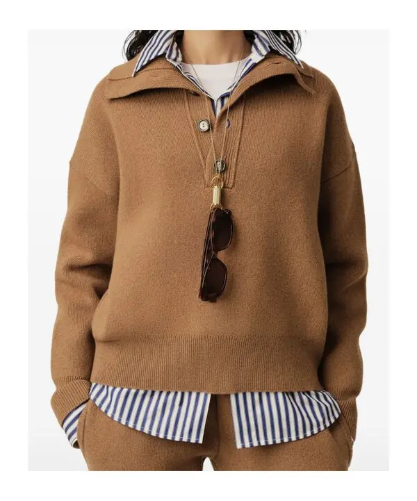 AMI Paris Buttoned Funnel-neck Knitted Sweater