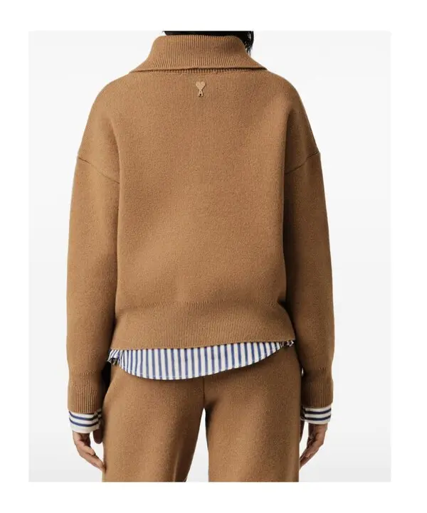 AMI Paris Buttoned Funnel-neck Knitted Sweater