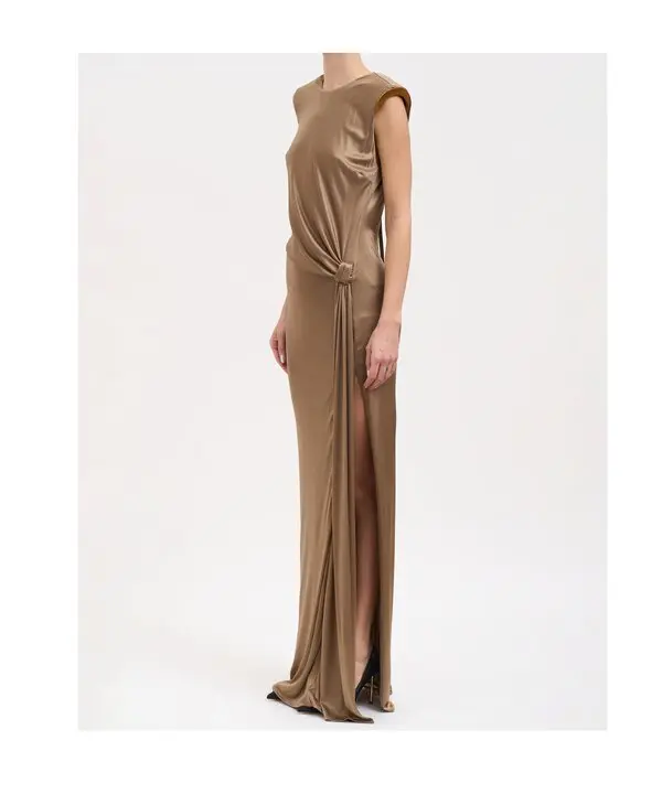 Elisabetta Franchi Pleated Gown With A Slit