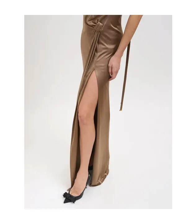 Elisabetta Franchi Pleated Gown With A Slit