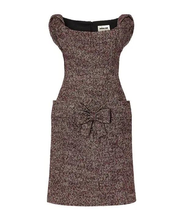 SHUSHU/TONG Bow-detailed Herringbone Midi Dress
