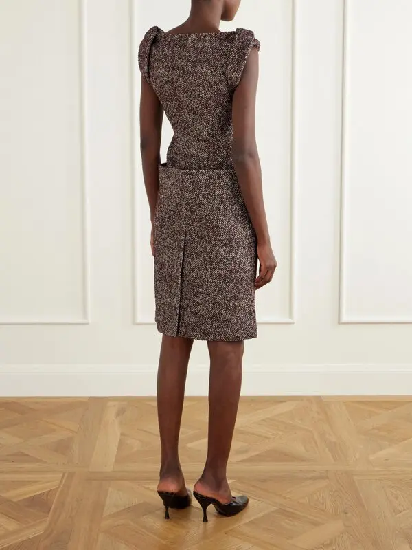 SHUSHU/TONG Bow-detailed Herringbone Midi Dress