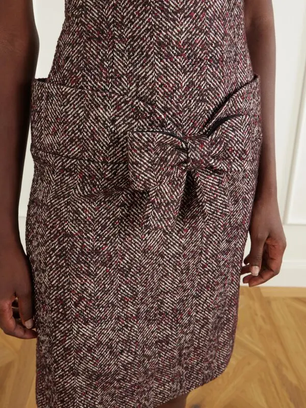 SHUSHU/TONG Bow-detailed Herringbone Midi Dress